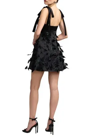 Mac Duggal Square Neck Tie Strap Feather Detail Dress