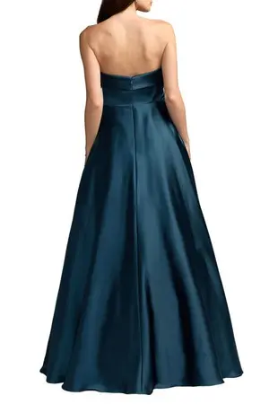 Mac Duggal Satin Strapless Ballgown With Pockets