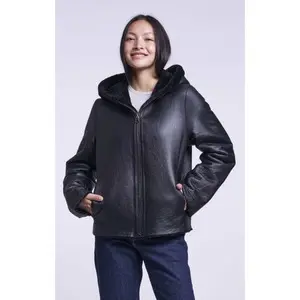 BLUE DUCK Cropped Shearling Jacket - Black
