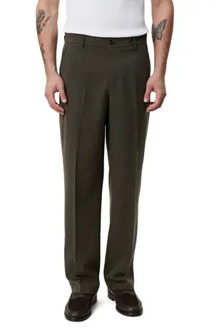 LES DEUX Como Slim Fit Slack Pants In Melange Fabric - Olive Night