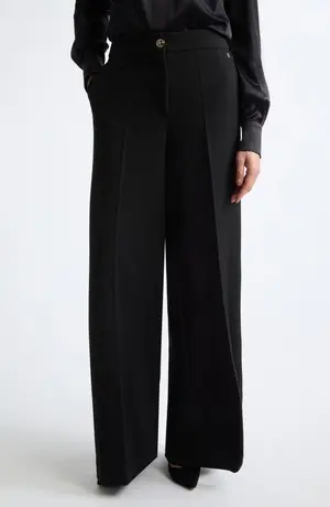 St. John Palais Stretch Suiting Wide Leg Pants - Black