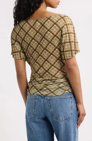BDG URBAN OUTFITTERS Slash Neck Ruched Mesh Top