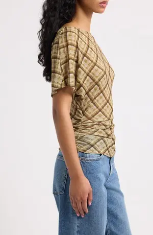 BDG URBAN OUTFITTERS Slash Neck Ruched Mesh Top