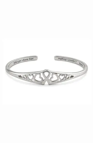 DLORIA Cancer Awareness Heart Engraved Adjustable Cuff Bracelet - Silver