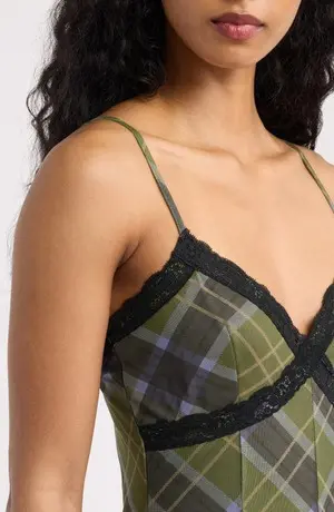 BDG URBAN OUTFITTERS Juniper Romper Plaid Sweetheart Neck With Lace Trim