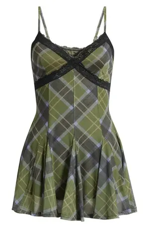 BDG URBAN OUTFITTERS Juniper Romper Plaid Sweetheart Neck With Lace Trim