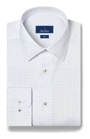 David Donahue Trim Fit Micro Neat Stretch Cotton Dress Shirt - White/blue