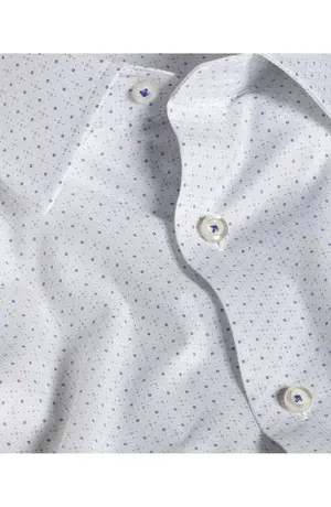 David Donahue Trim Fit Micro Neat Stretch Cotton Dress Shirt - White/blue
