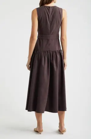 ZOE AND CLAIRE Belted Drop Waist Midi Dress