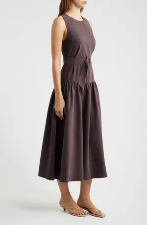 ZOE AND CLAIRE Belted Drop Waist Midi Dress