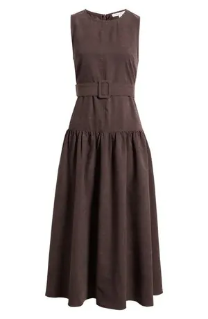 ZOE AND CLAIRE Belted Drop Waist Midi Dress