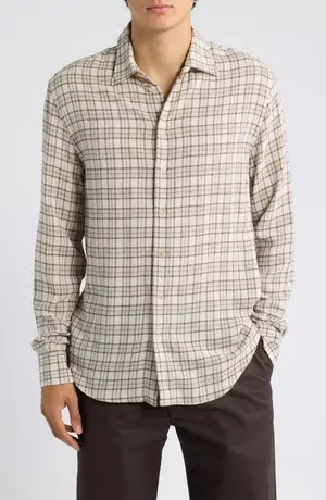 Emporio Armani Plaid Long Sleeve Button-up Shirt - Beige