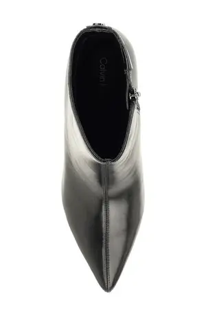 Calvin Klein Suede Pointed Toe Block Heel Booties - Black