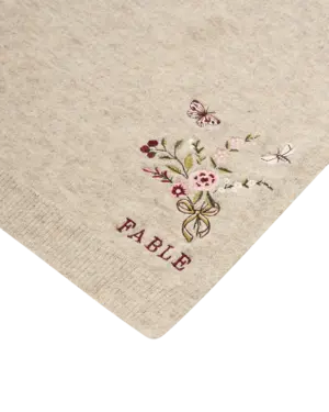 FABLE ENGLAND Eve Floral Embroidered Knitted Scarf - Oat