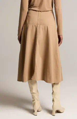 Vince Washed Cotton A-line Midi Skirt