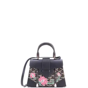 Goyard Structured Saigon Top Handle Bag Embroidered Coated Canvas With Leather Mini