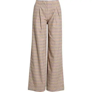 Marine Layer Allison Pleated Moleskin Wide Leg Trousers - Fall Check