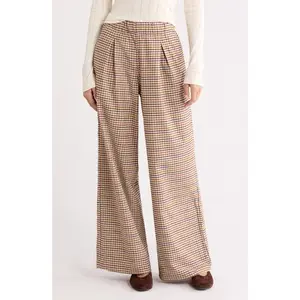Marine Layer Allison Pleated Moleskin Wide Leg Trousers - Fall Check