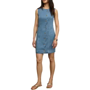 Mint Velvet Denim Scallop Mini Shift Dress - Blue