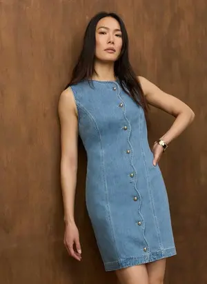 Mint Velvet Denim Scallop Mini Shift Dress
