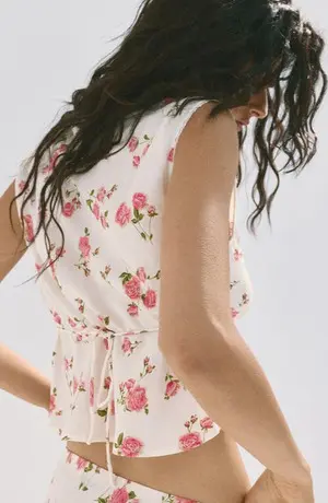 Mango Floral Lace Cropped Blouse