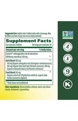 MEGAFOOD Ashwagandha Complex, Cortisol Supplement, Vegetarian, Gluten Free