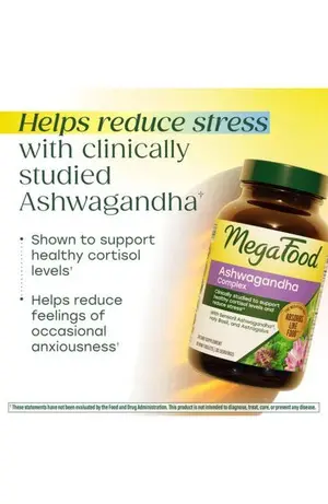 MEGAFOOD Ashwagandha Complex, Cortisol Supplement, Vegetarian, Gluten Free