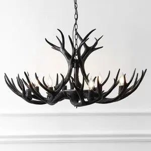 JONATHAN Y Eldora 36" 8-light Rustic Farmhouse Adjustable Resin Antler Led Chandelier - Black
