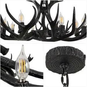 JONATHAN Y Eldora 36" 8-light Rustic Farmhouse Adjustable Resin Antler Led Chandelier - Black