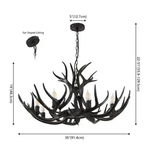 JONATHAN Y Eldora 36" 8-light Rustic Farmhouse Adjustable Resin Antler Led Chandelier - Black