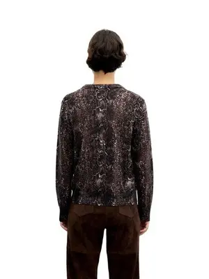 Gerard Darel Merino Wool Crew Neck Cardigan With Animal Print