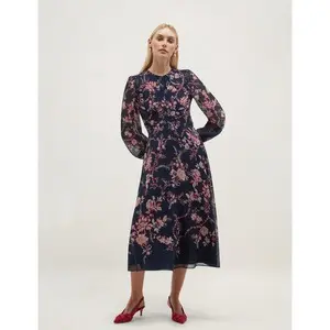 HOBBS LONDON Demi Floral Print Silk Midi Dress - Midnightmulti