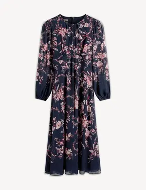 HOBBS LONDON Demi Floral Print Silk Midi Dress - Midnightmulti