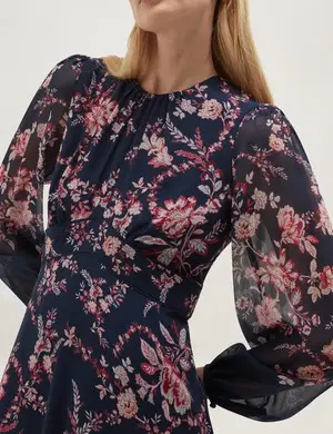 HOBBS LONDON Demi Floral Print Silk Midi Dress - Midnightmulti