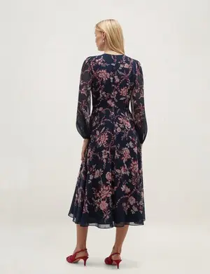 HOBBS LONDON Demi Floral Print Silk Midi Dress - Midnightmulti