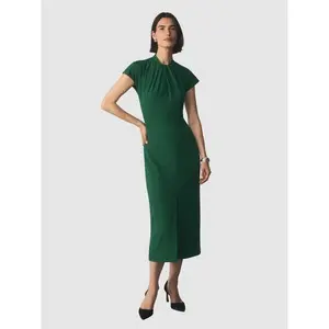 The Fold Rossano Short Sleeve High Neck Dress - Green