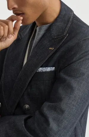 Brunello Cucinelli Silk Pocket Square With Geometric Design