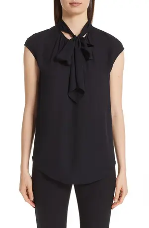 St. John Tie Neck Double Silk Georgette Shell