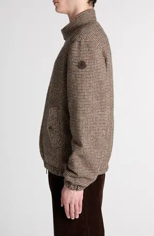 Moncler Ebrodel Wool Blend Houndstooth Bomber Jacket - Brown Geometric