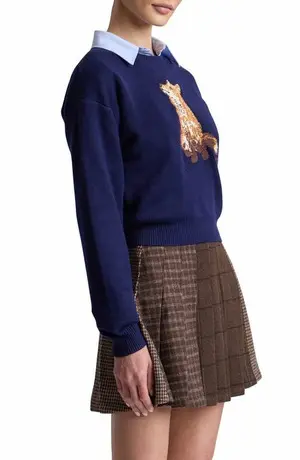 Avec Les Filles Fox Embroidered Crewneck Sweater