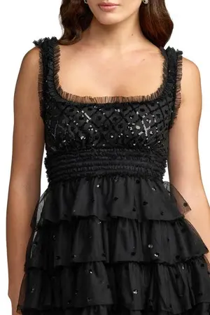 Mac Duggal Sequin Tiered Ruffle Mini Dress