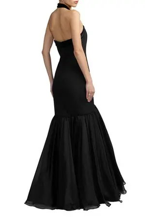 Mac Duggal Halter Neck Mermaid Gown With Bow Detail