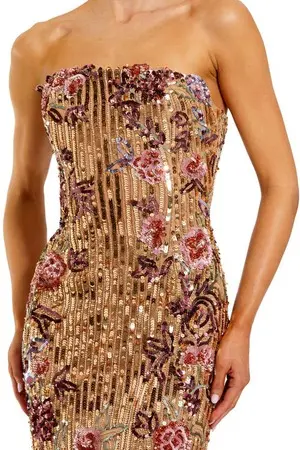 Mac Duggal Petite Floral Embellished Strapless Column Dress
