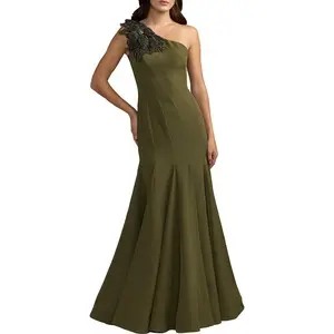 Mac Duggal Crepe One Shoulder Gown With Flower