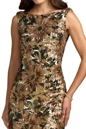 Mac Duggal Floral Sequin Mermaid Gown With Cowl Back