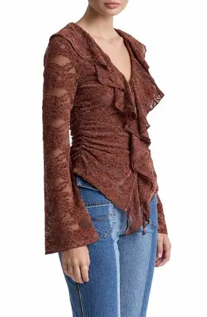 Avec Les Filles Ruffled Lace Top - Russet