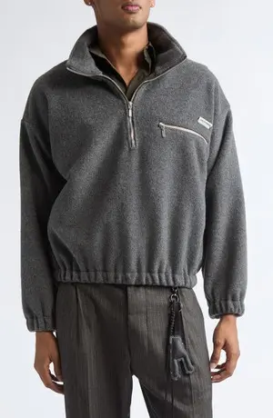 SONG FOR THE MUTE Oversized Half-zip Pullover In Fleece - Charcoal