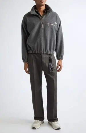 SONG FOR THE MUTE Oversized Half-zip Pullover In Fleece - Charcoal