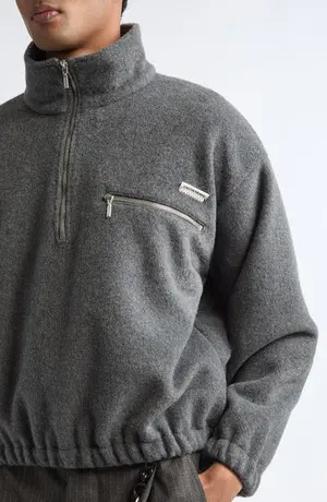 SONG FOR THE MUTE Oversized Half-zip Pullover In Fleece - Charcoal