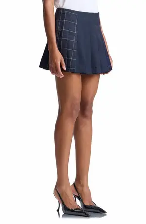 Avec Les Filles Pleated Mixed Pattern Miniskirt